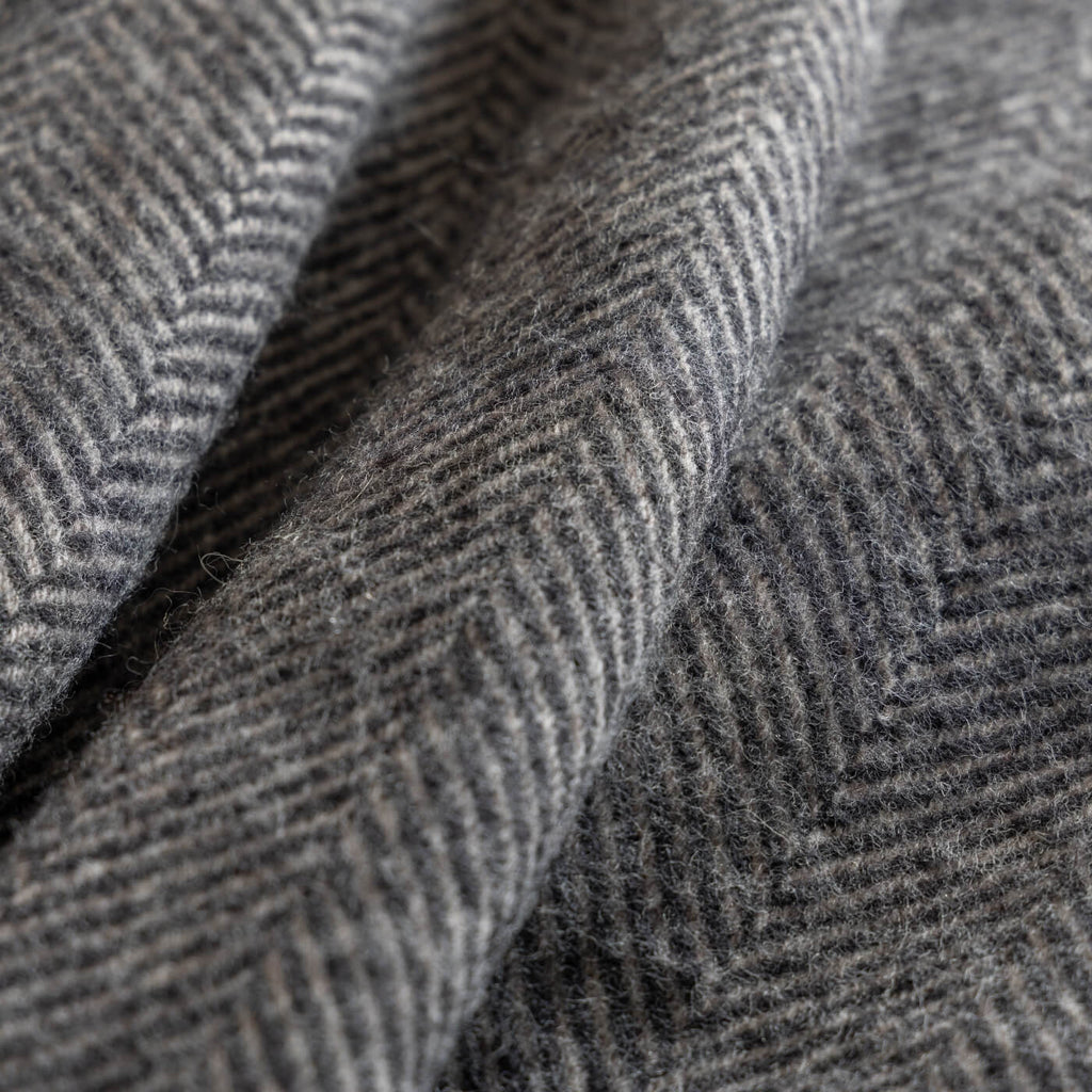 Charcoal Herringbone Pure Wool Throw | Soak&Sleep