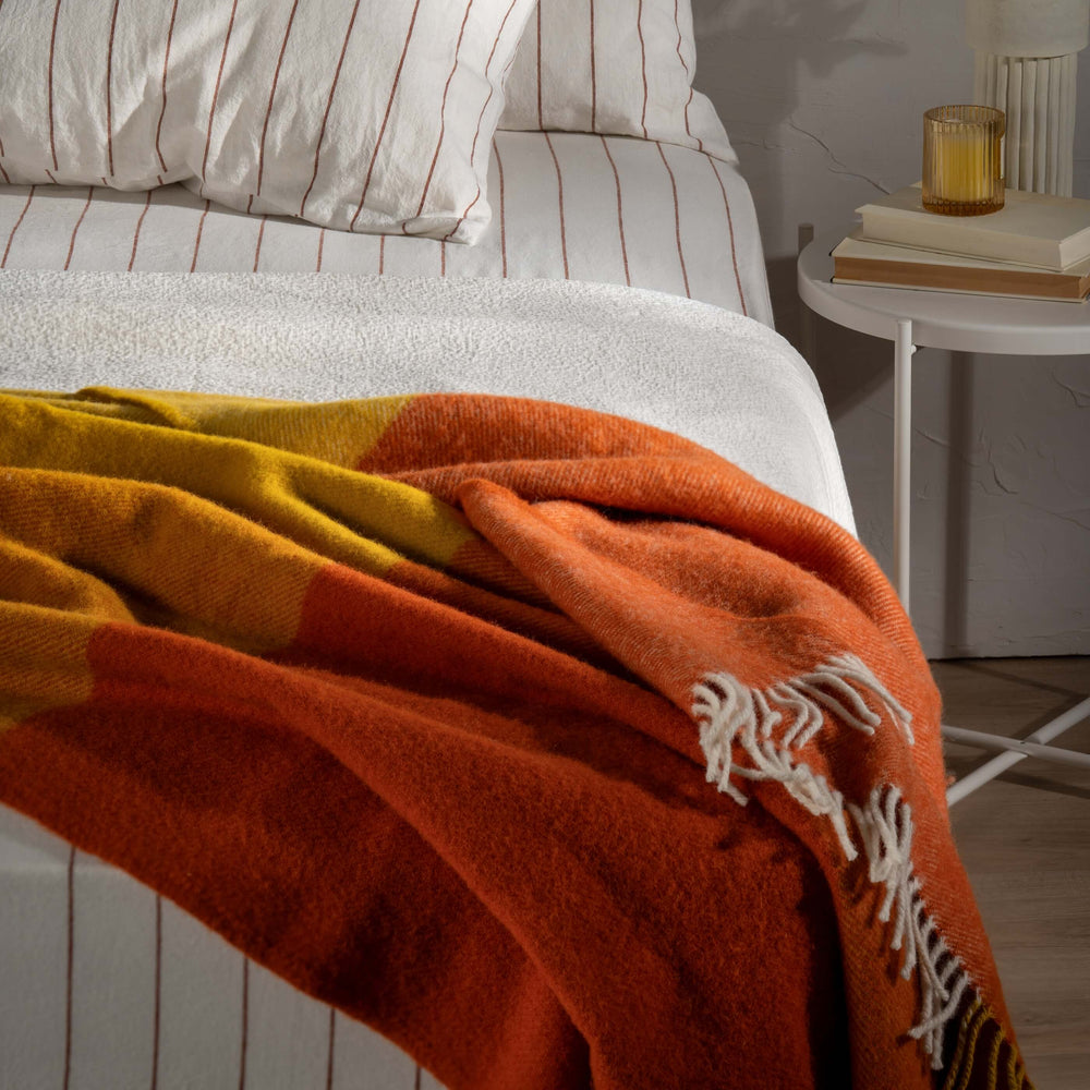 Cinnamon Wool Block Colour Check Throw | Soak&Sleep