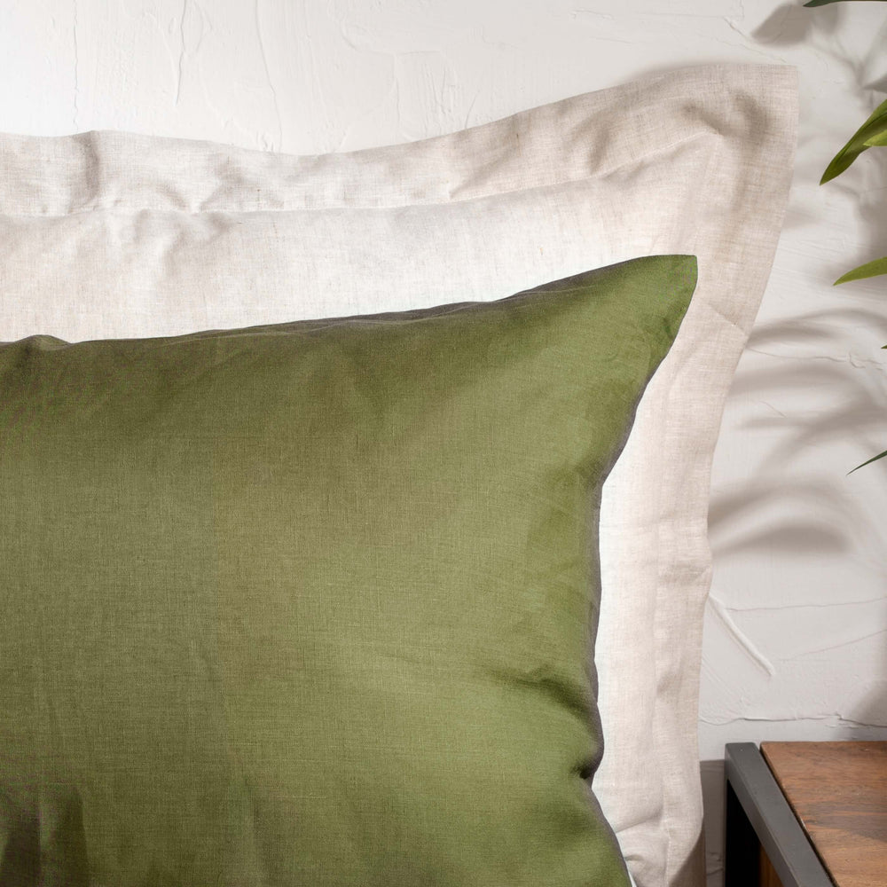 Olive Green French Linen Bedding And Bed Sheets | Soak&Sleep