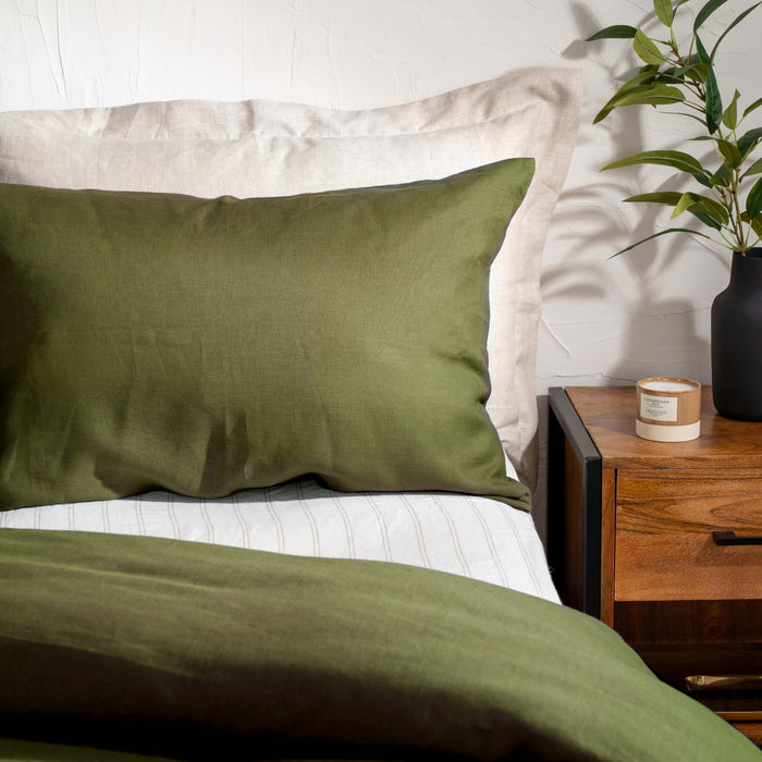 Olive Green French Linen Pillowcases | Soak&Sleep