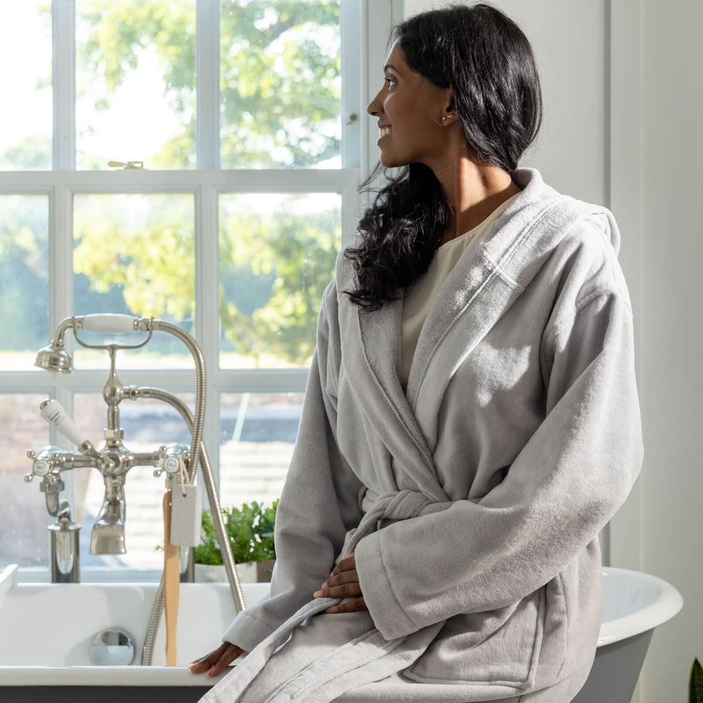 Soft Grey Cotton Velour Bath Robe | Soak&Sleep