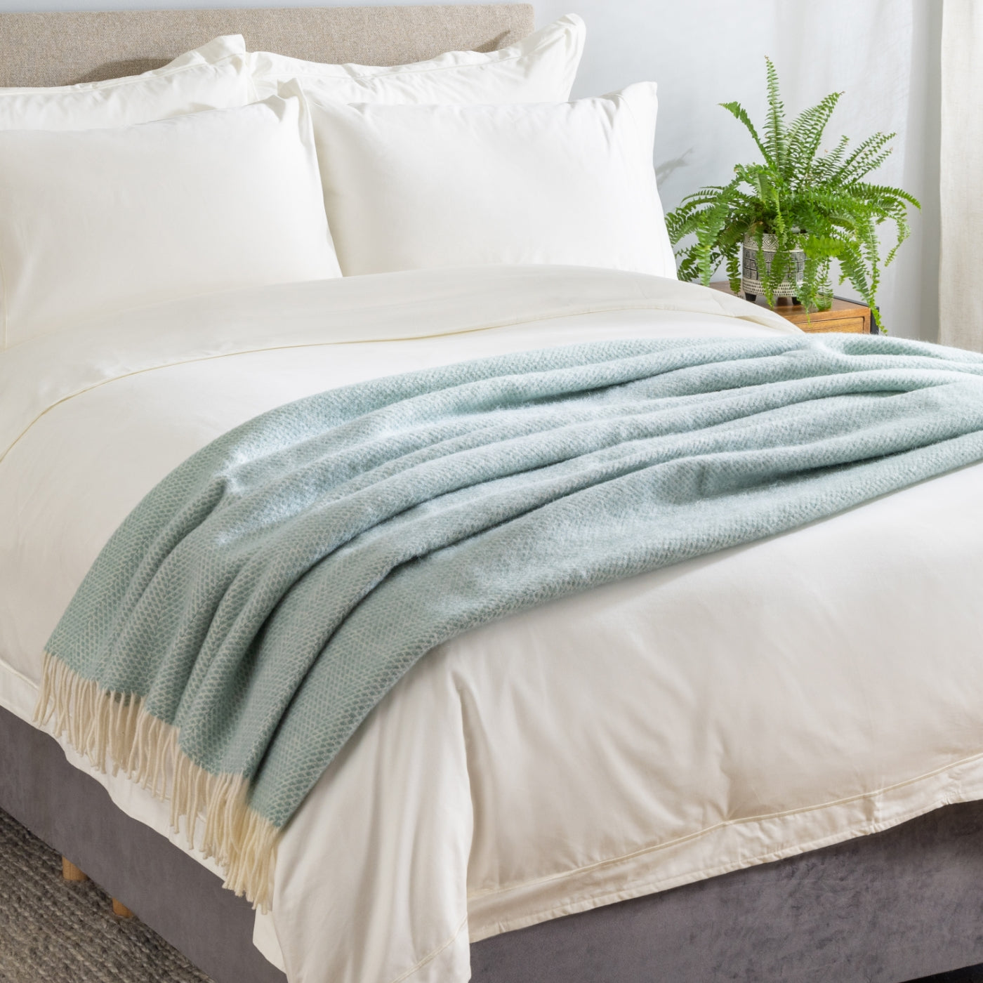 Sea Green Honeycomb Pure Wool Throw | Soak&Sleep