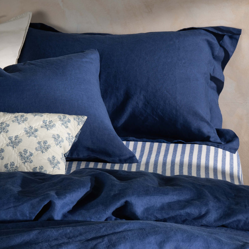 Mediterranean Blue French Linen Pillowcases | Soak&Sleep