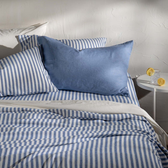 Mediterranean Blue Herringbone Stripe Cotton Bed Set | Soak&Sleep