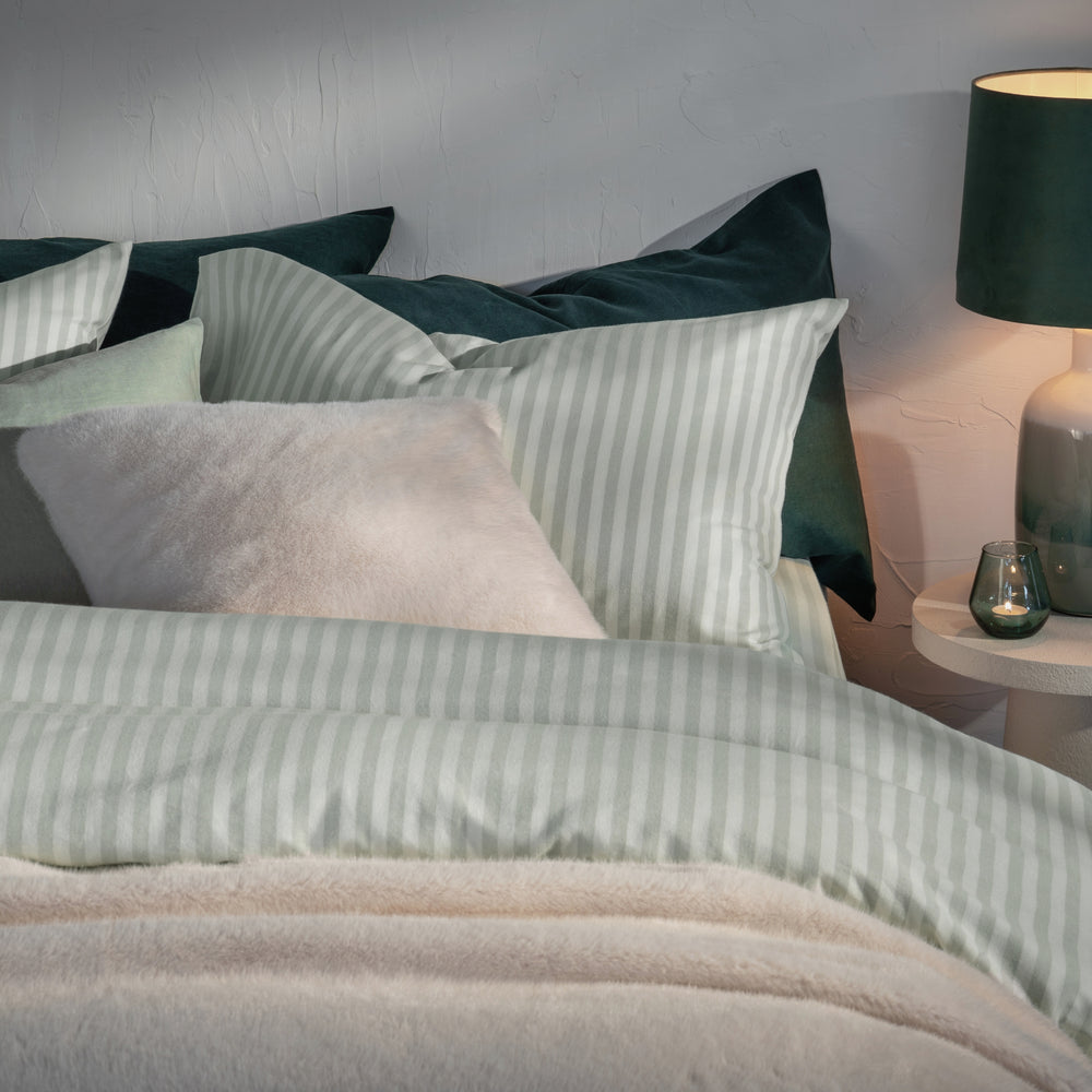 Misty Green Herringbone Stripe Cotton Bed Set | Soak&Sleep