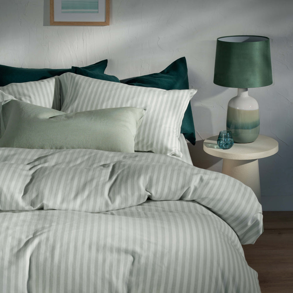 Misty Green Herringbone Stripe Cotton Bed Set | Soak&Sleep