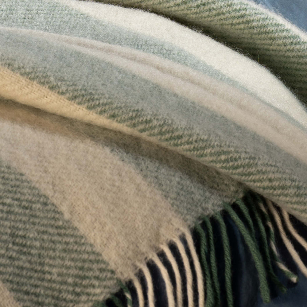 Misty Green Brushed Wool Stripe Throw | Soak&Sleep