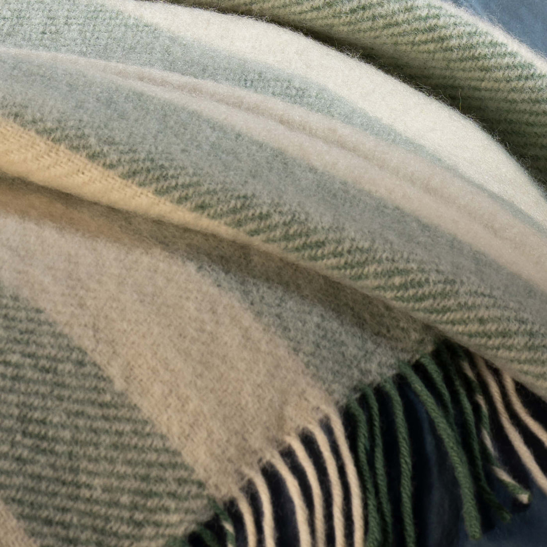 Misty Green Brushed Wool Stripe Throw | Soak&Sleep