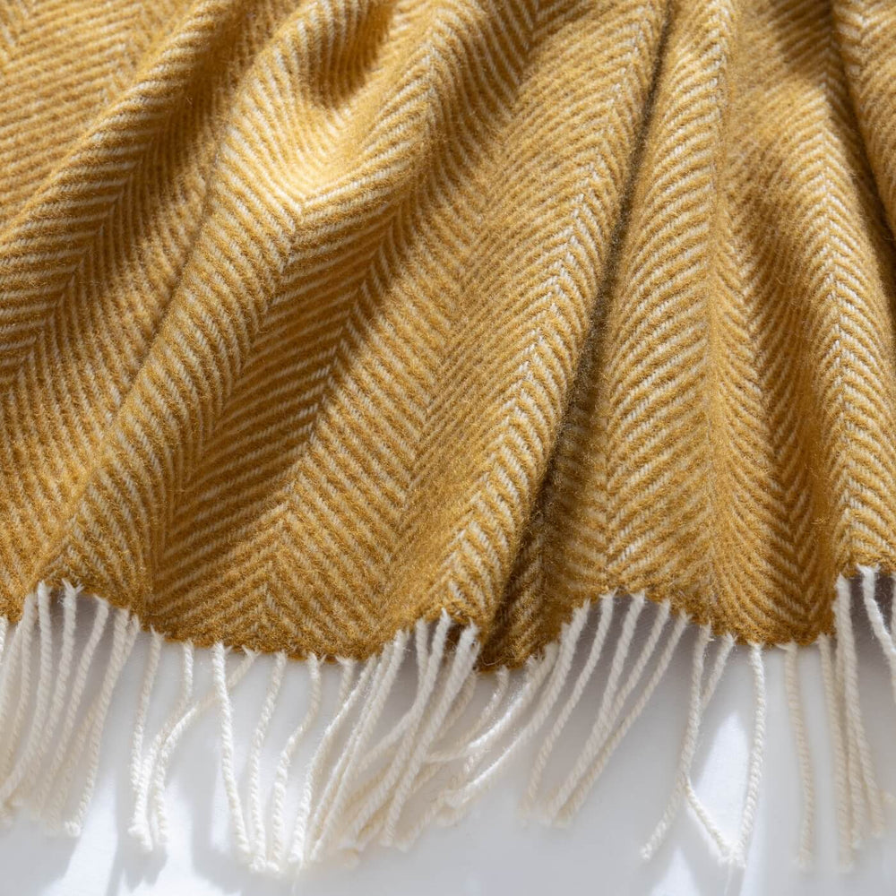 Mustard Herringbone Pure Wool Throw | Soak&Sleep