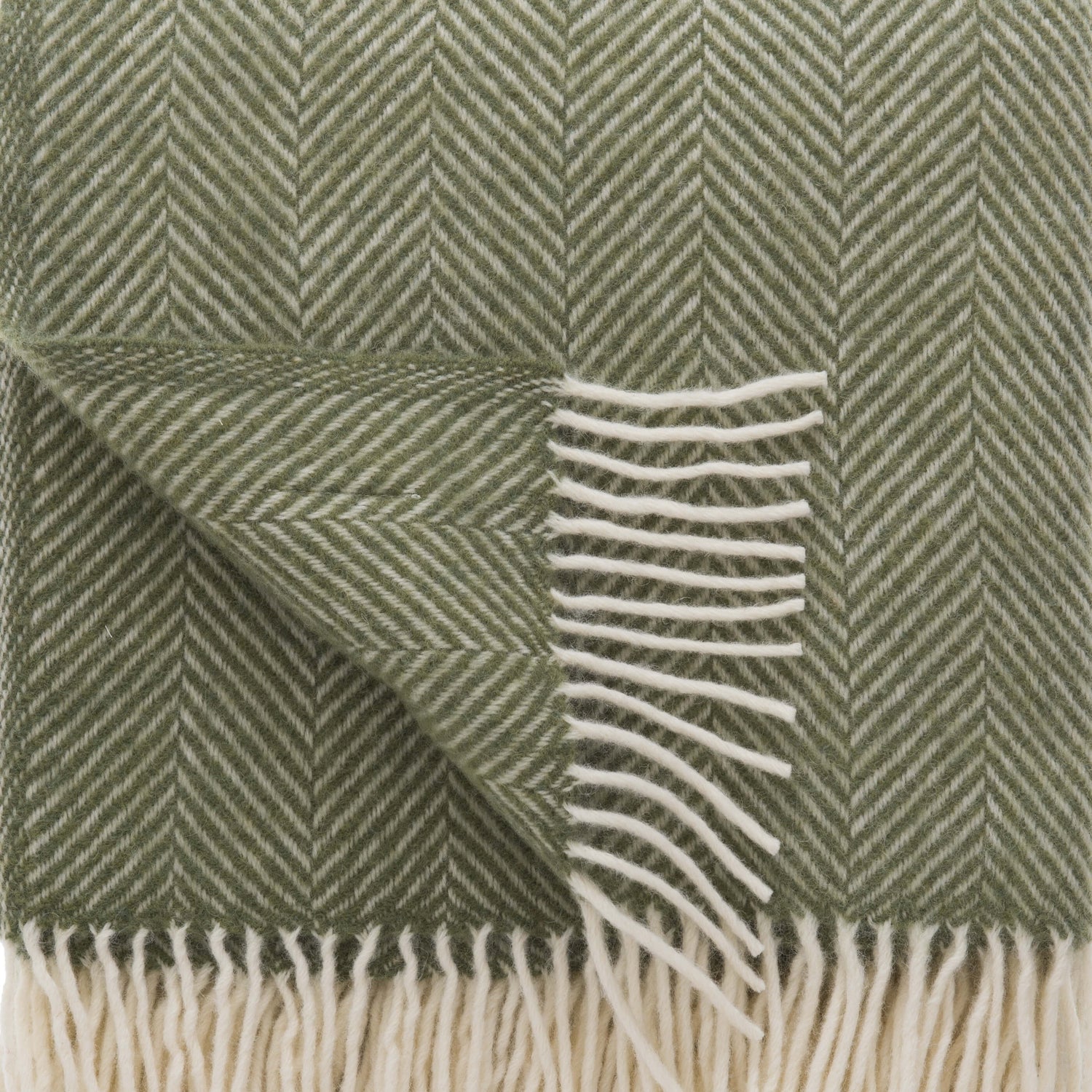 Olive Green Herringbone Pure Wool Throw | Soak&Sleep